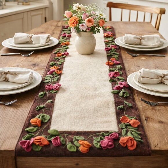 Pier 1 | Dining | Pier Jardinia Floral Table Runner Embroidered ...